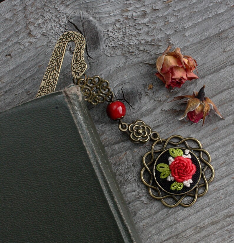 Red Rose Bookmark for Teacher Black Flower Book Mark Coral - Etsy