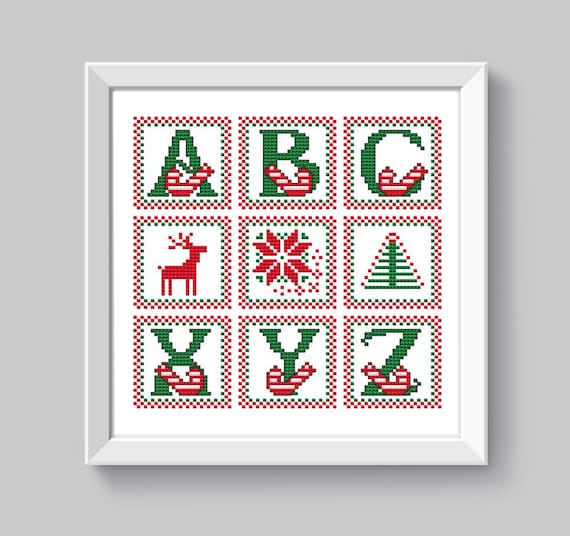 Christmas Alphabet Sampler Cross Stitch Pattern PDF ABC Font | Etsy
