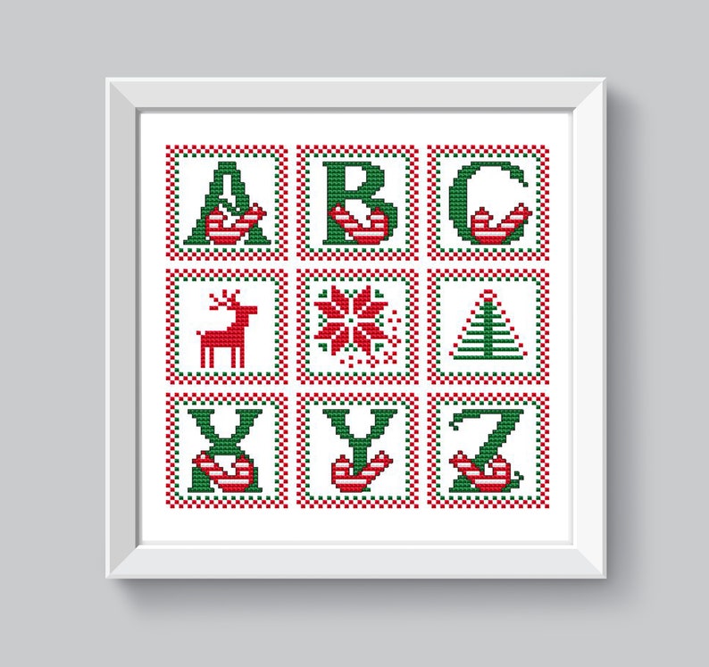Christmas Alphabet Sampler Cross Stitch Pattern PDF ABC Font Candy Cane ...