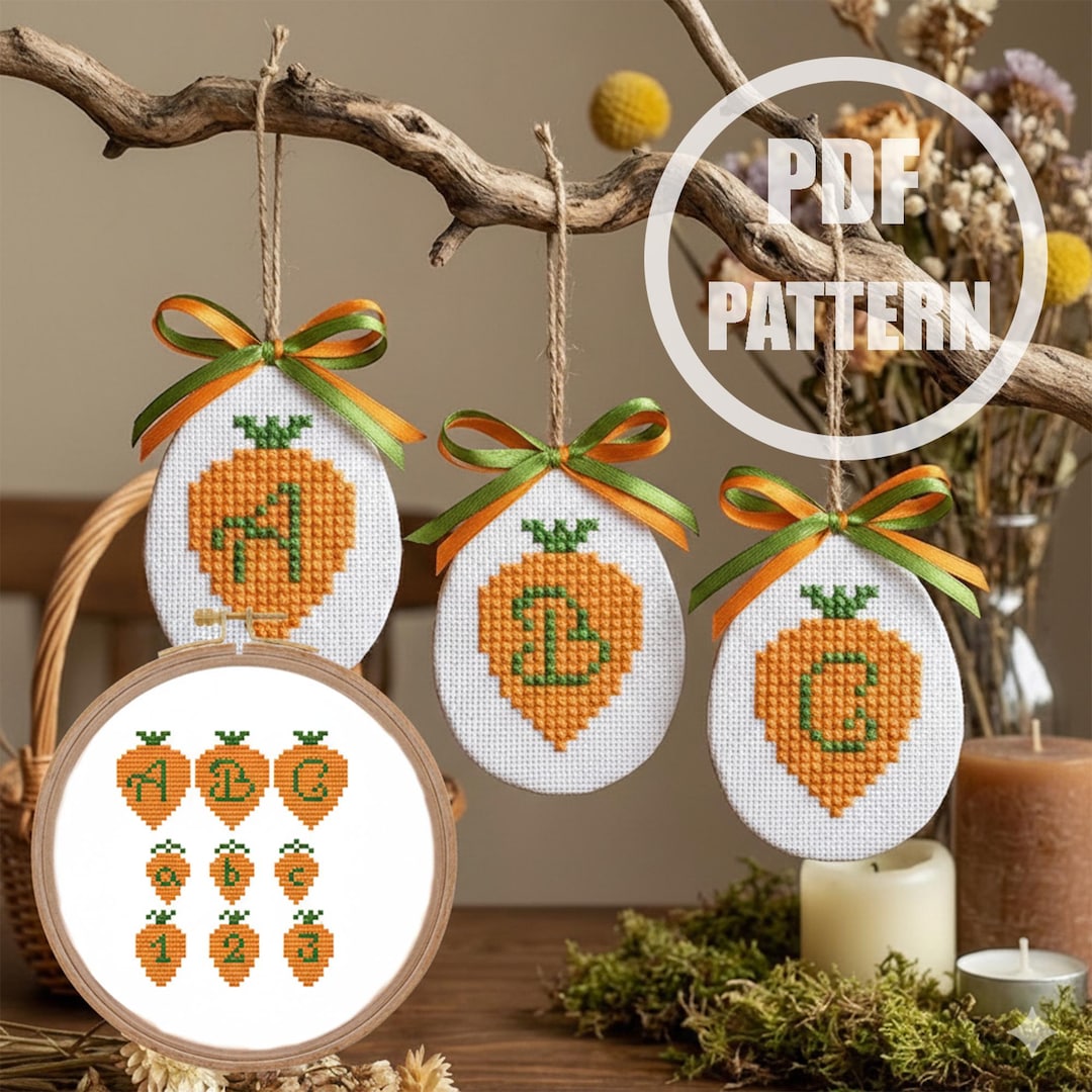Carrot Font Cross Stitch Pattern Easter Uppercase Lowercase Letters ...
