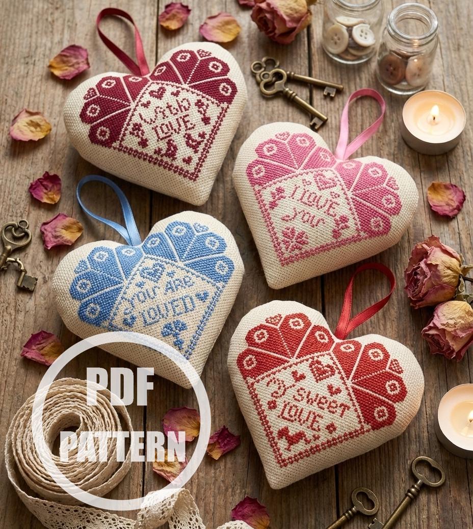 Quaker Hearts Valentine Day Cross Stitch Pattern Modern Easy Simple ...