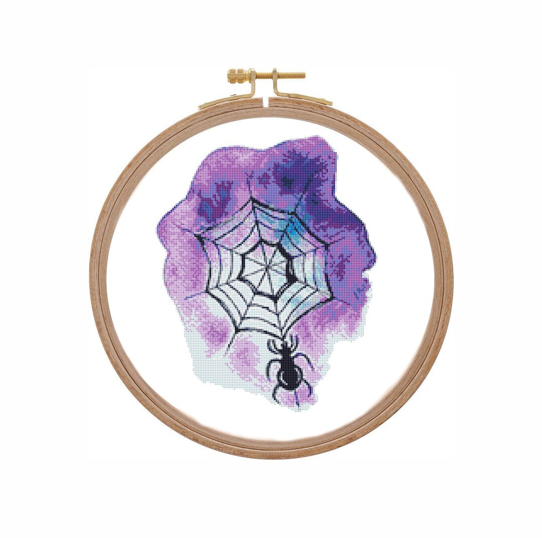 Web Halloween Cross Stitch Pattern Modern Watercolor Cross Stitch ...