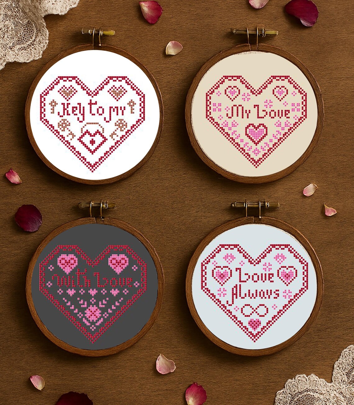 Quaker Valentine Hearts Cross Stitch Pattern Easy Love Sayings Mini ...