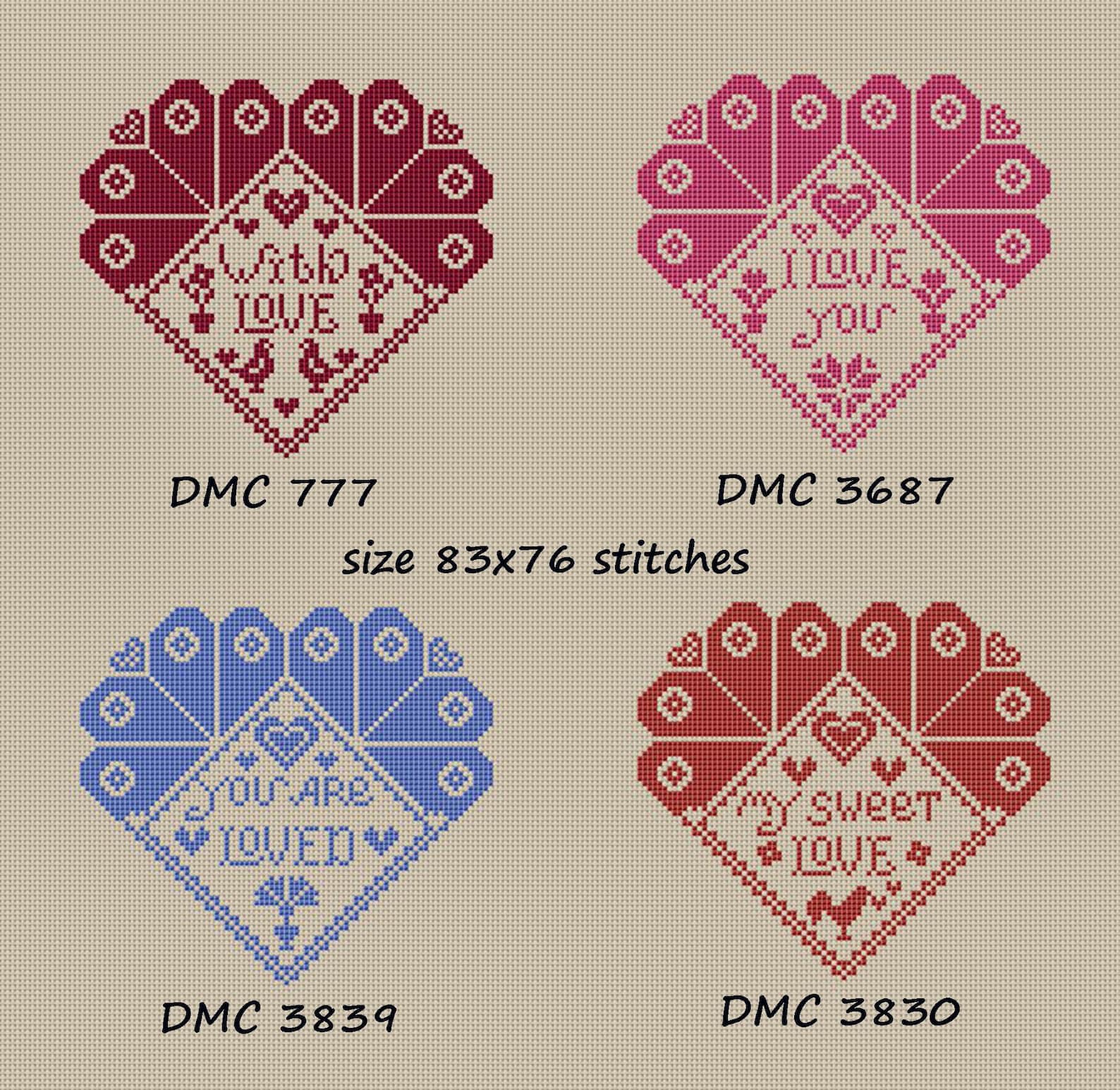Quaker Hearts Valentine Day Cross Stitch Pattern Modern Easy Simple ...