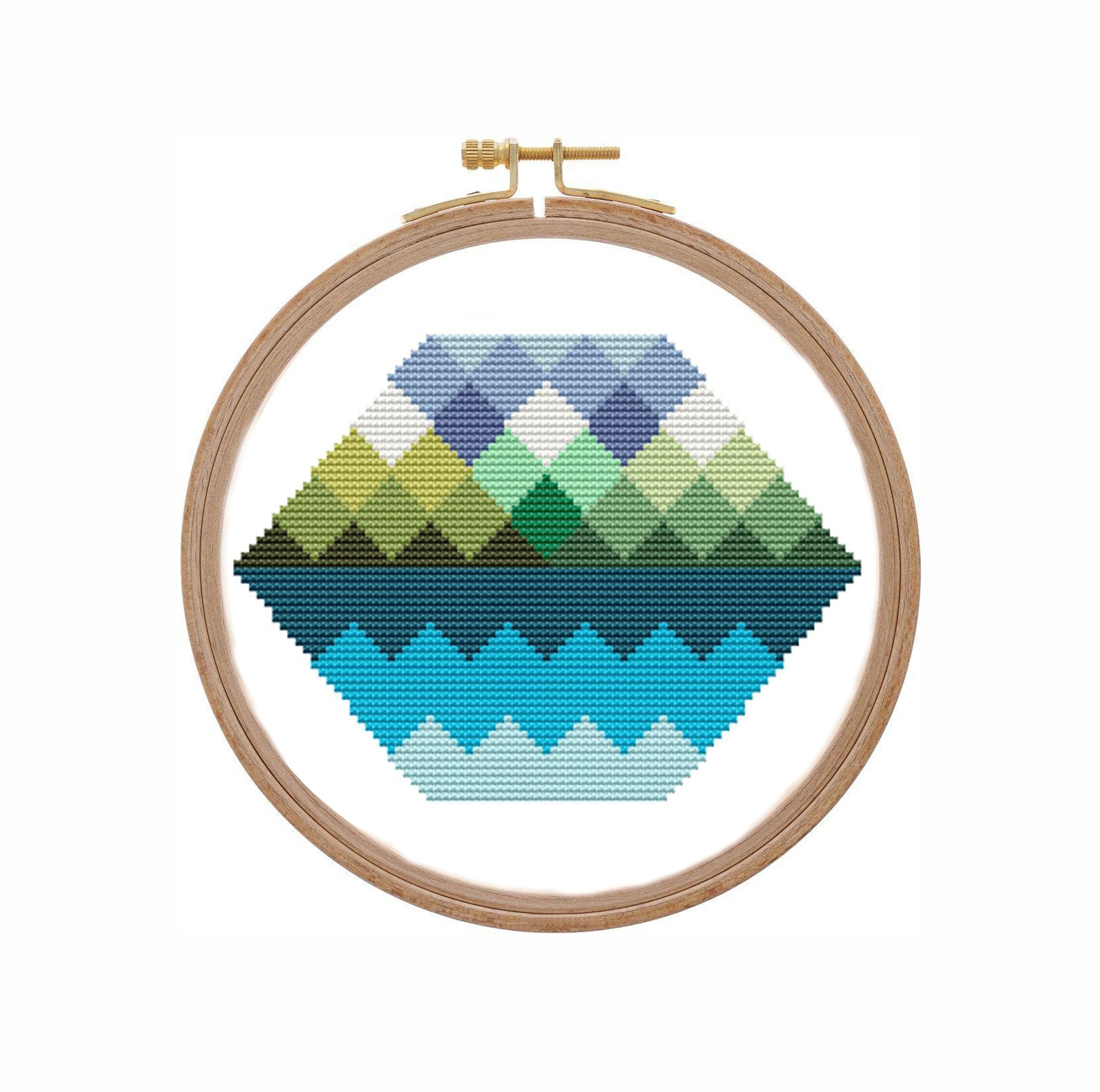 Geometric Mountains and Water Cross Stitch Pattern Landscape Modern ...