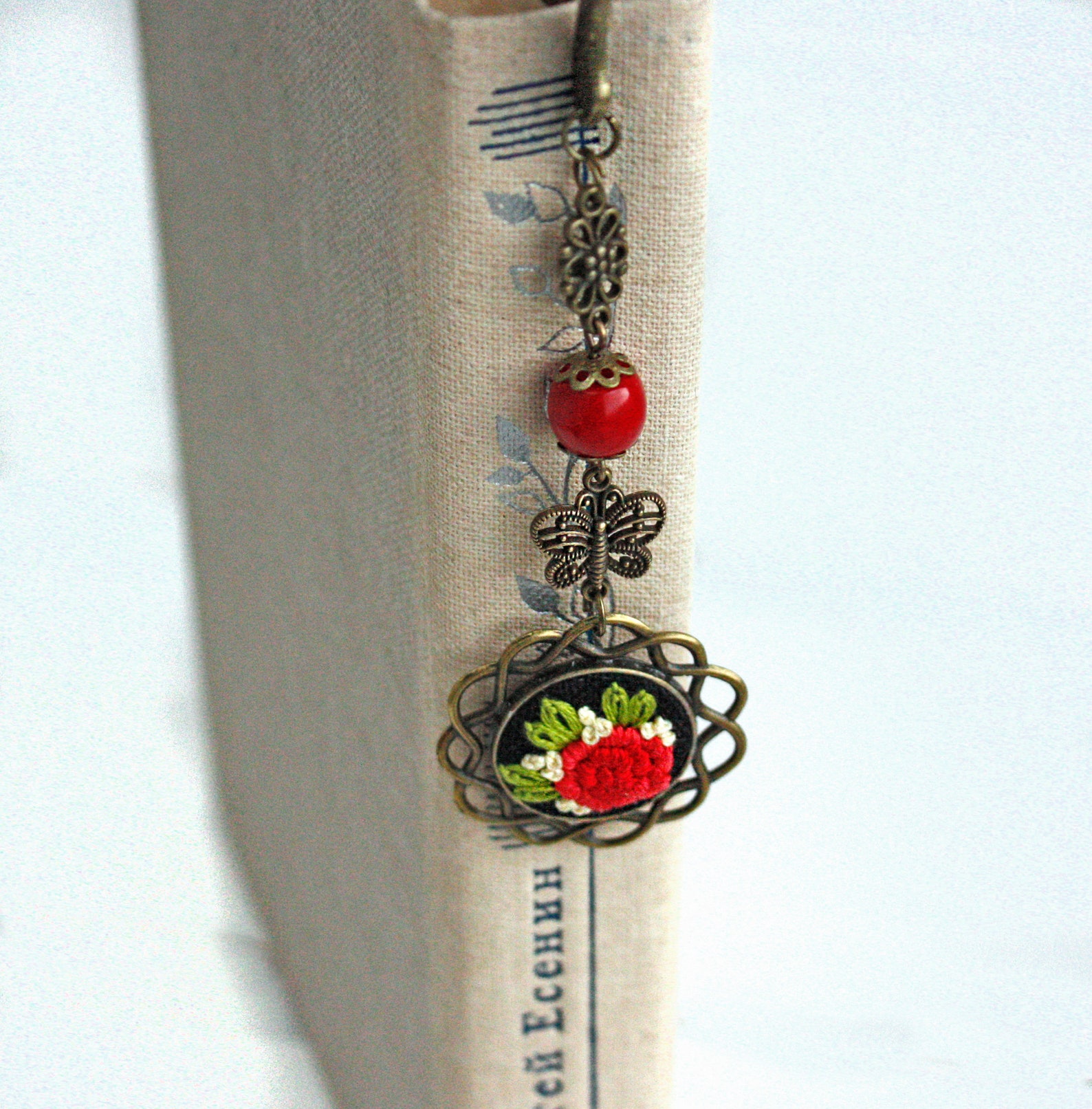 Red rose bookmark for teacher Black flower book mark Coral | Etsy