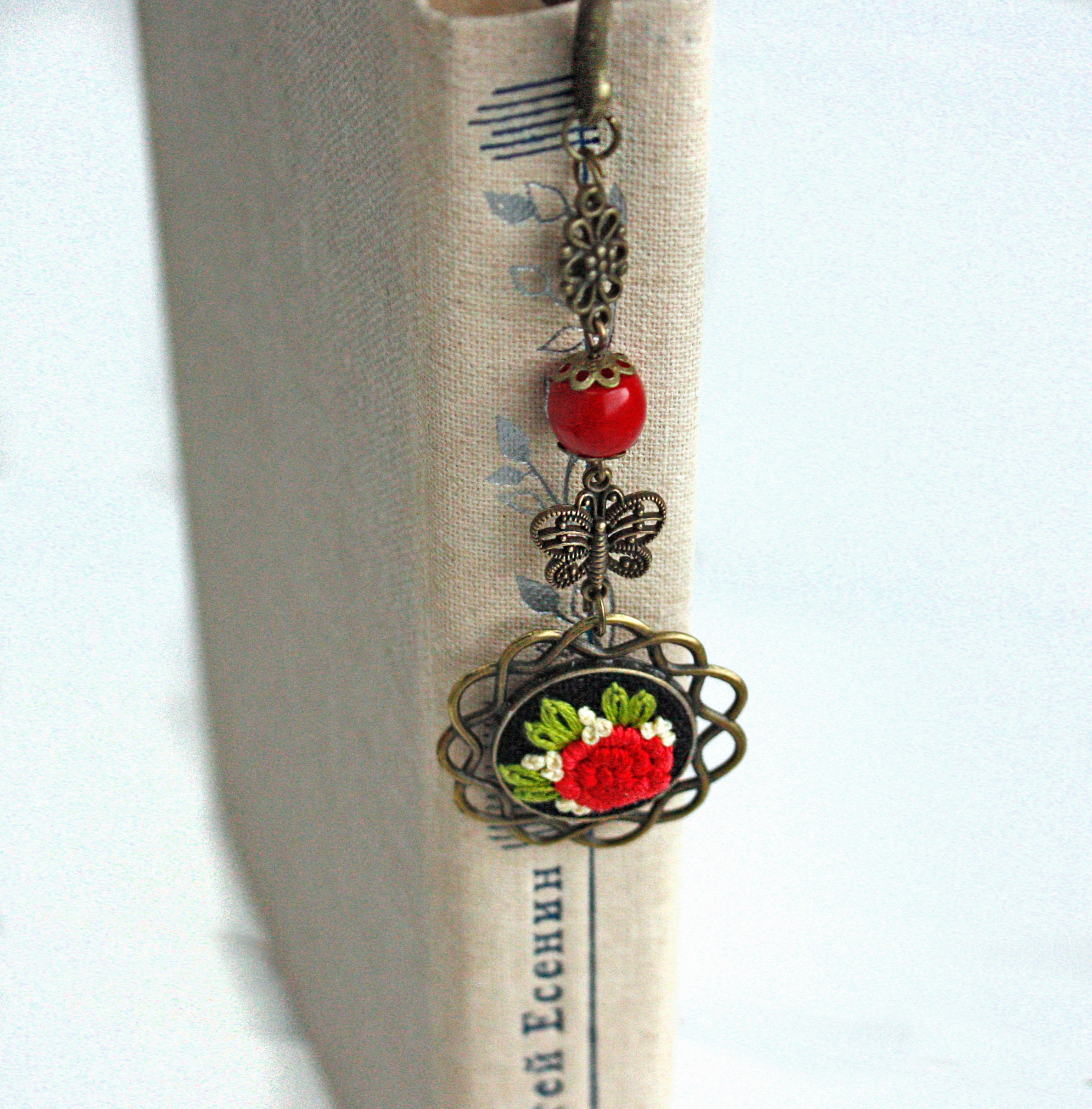 Red Rose Bookmark for Teacher Black Flower Book Mark Coral | Etsy