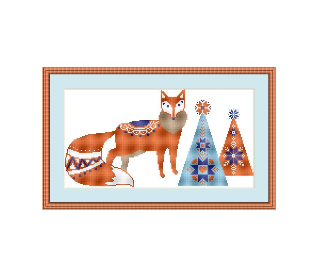 Folk Christmas Scandinavian Cross Stitch Pattern Modern Swedish Fox ...