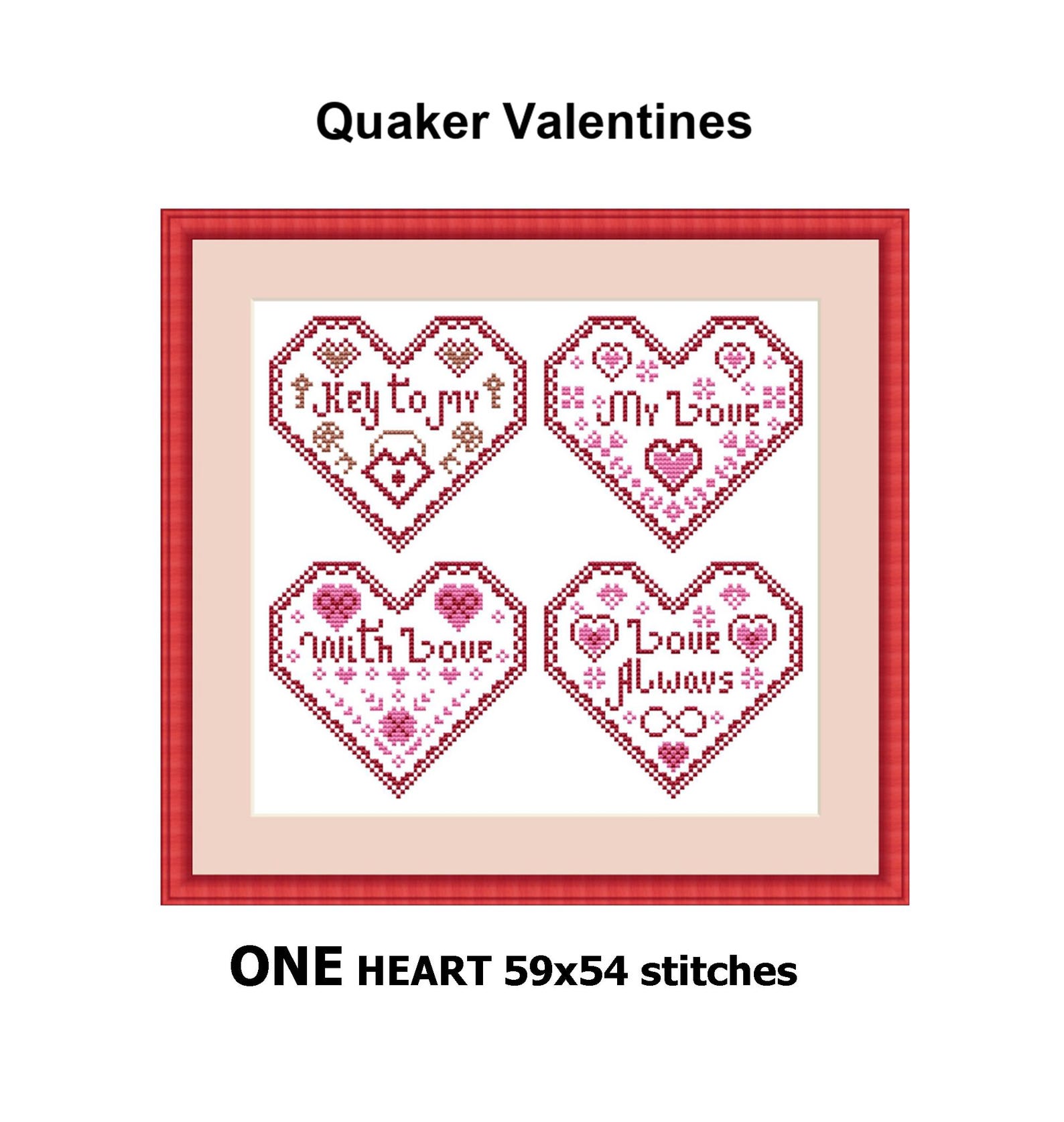 Quaker Valentine Hearts Cross Stitch Pattern Easy Love Sayings Mini ...