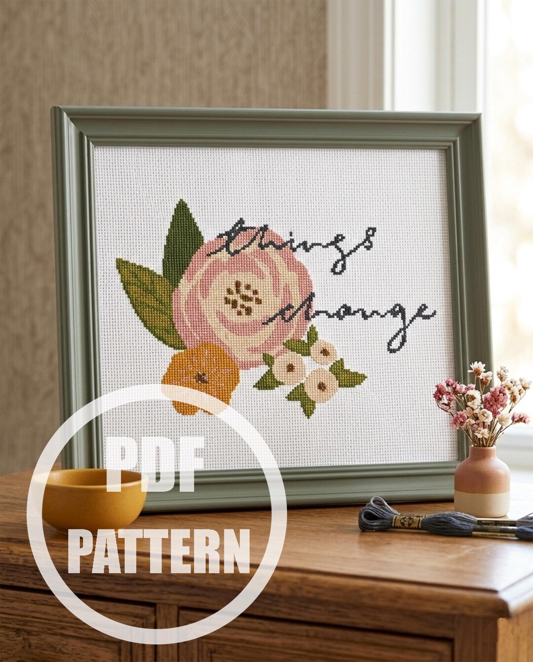 Positive Motivational Cross Stitch Pattern Counted Pastel Floral ...
