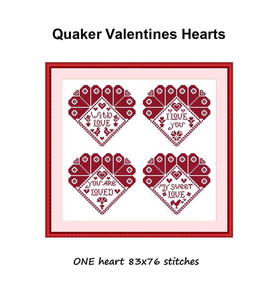 Small Quaker Hearts Valentine Cross Stitch Pattern Modern Easy Simple ...