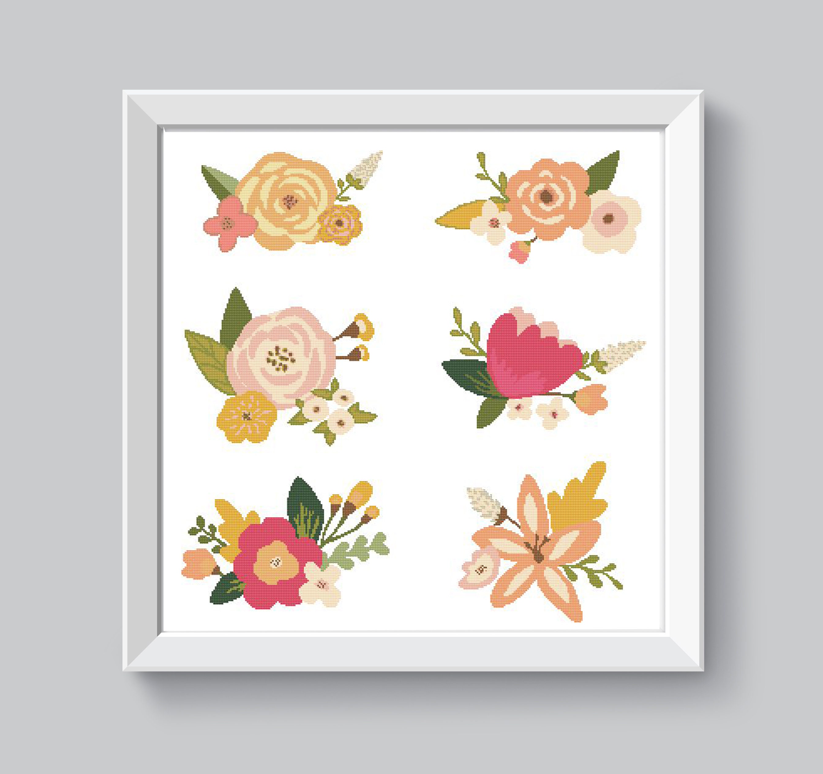 Small flower cross stitch pattern modern Tropical flower cross | Etsy