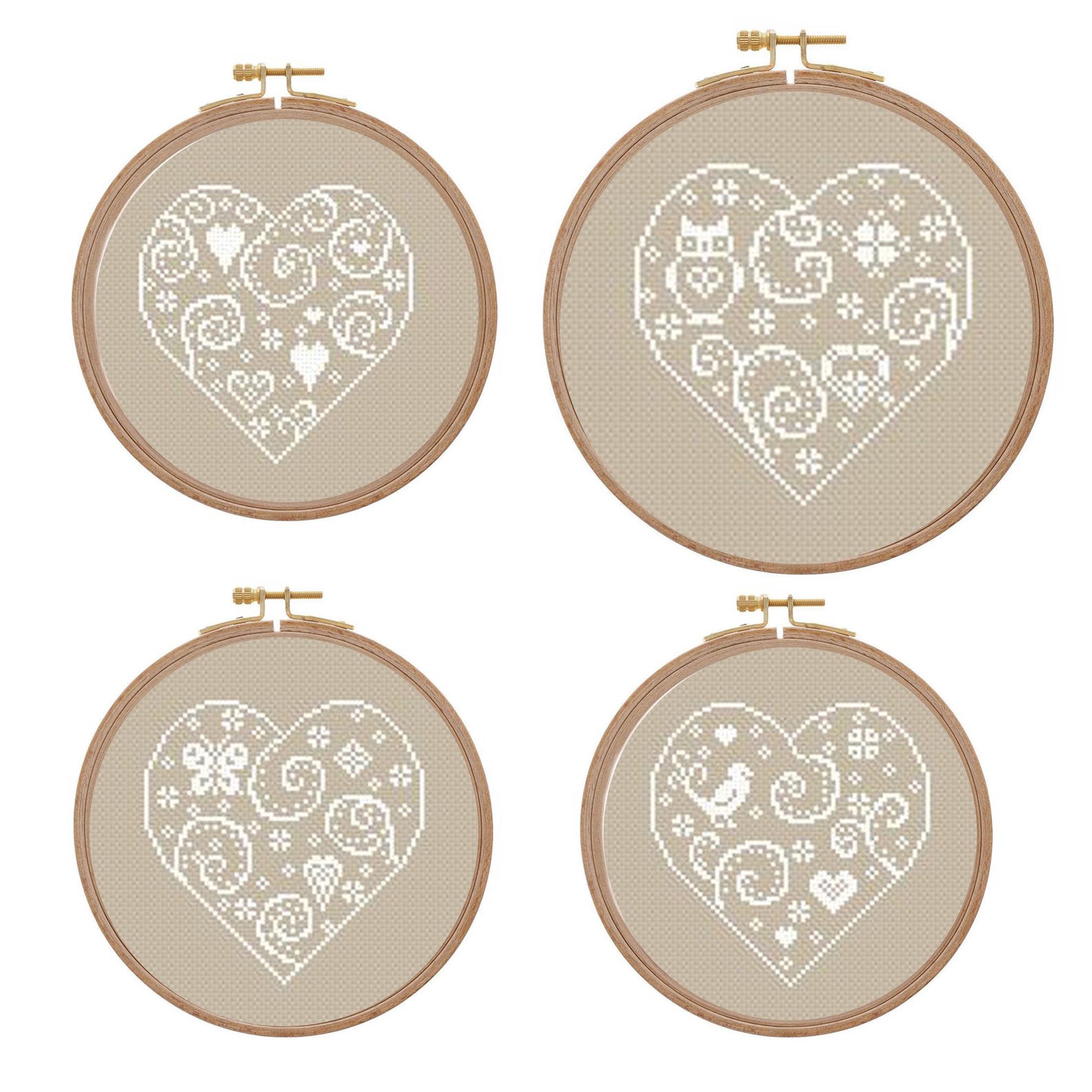 Small Hearts Valentine Cross Stitch Pattern Modern Easy Simple Romantic ...