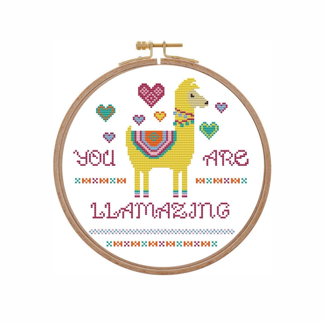 Love Valentine Card Llama Cross Stitch Pattern Words Modern Easy ...