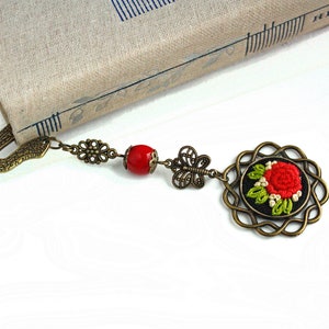 Red Rose Bookmark for Teacher Black Flower Book Mark Coral | Etsy