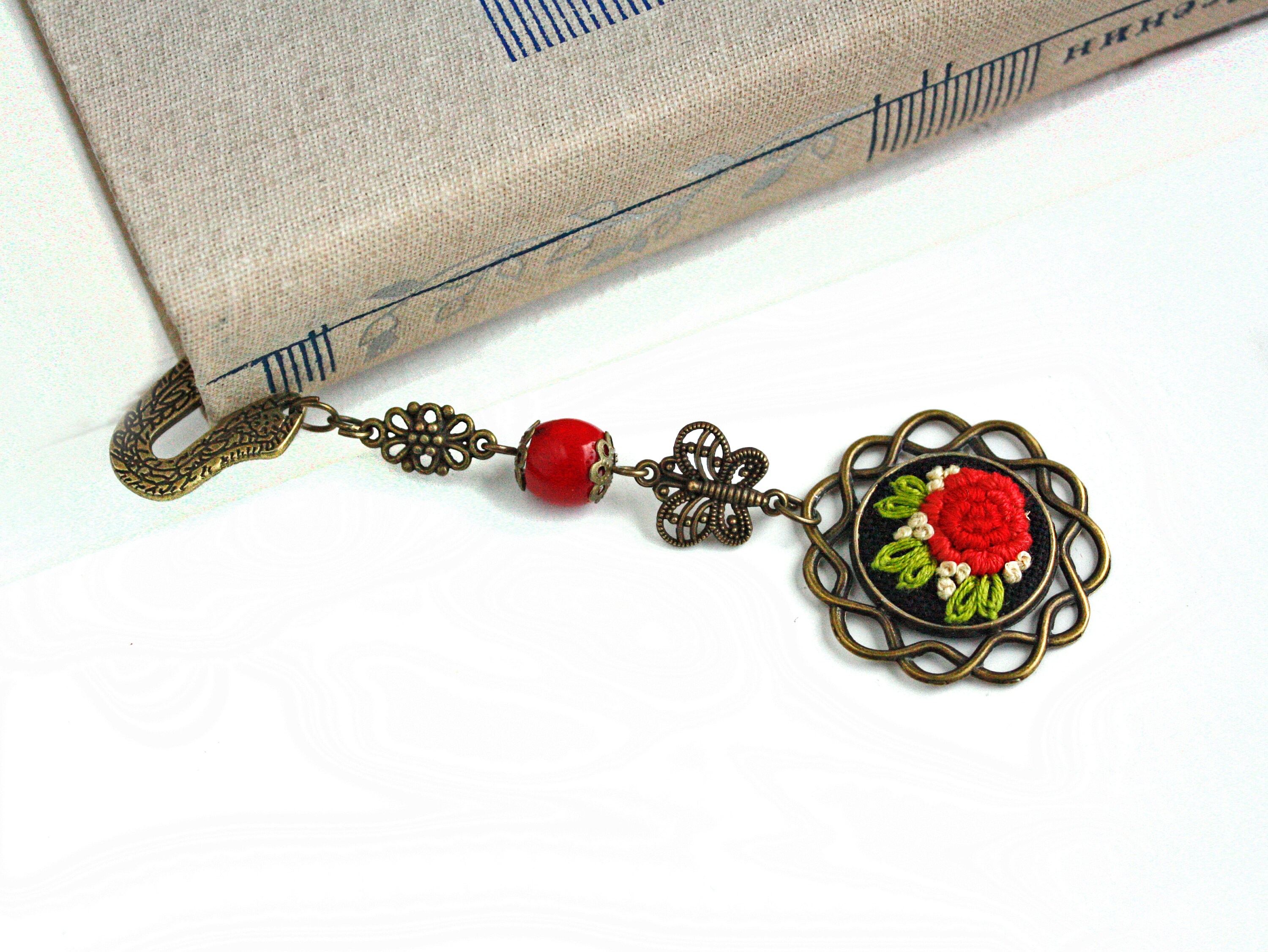 Red Rose Bookmark for Teacher Black Flower Book Mark Coral | Etsy