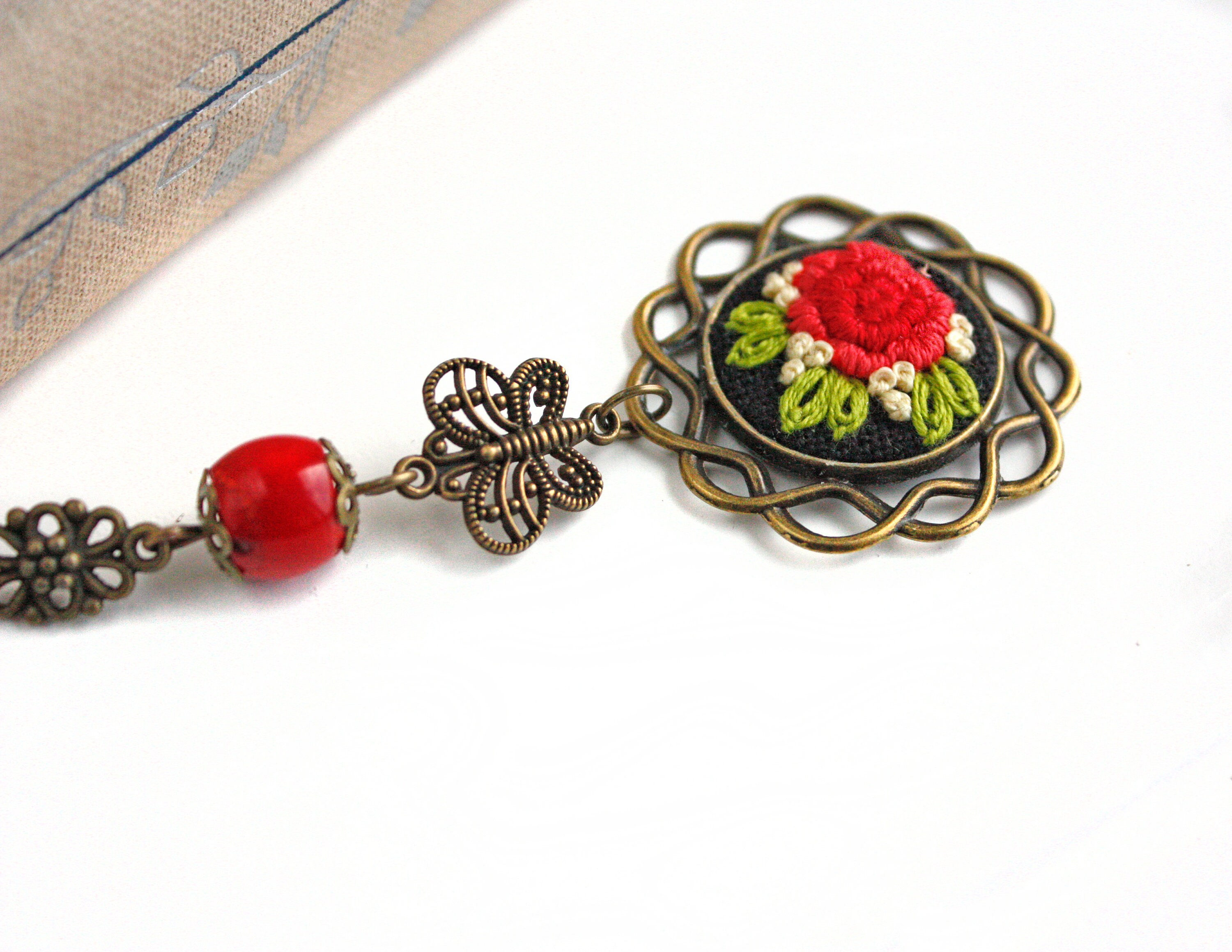 Red Rose Bookmark for Teacher Black Flower Book Mark Coral | Etsy