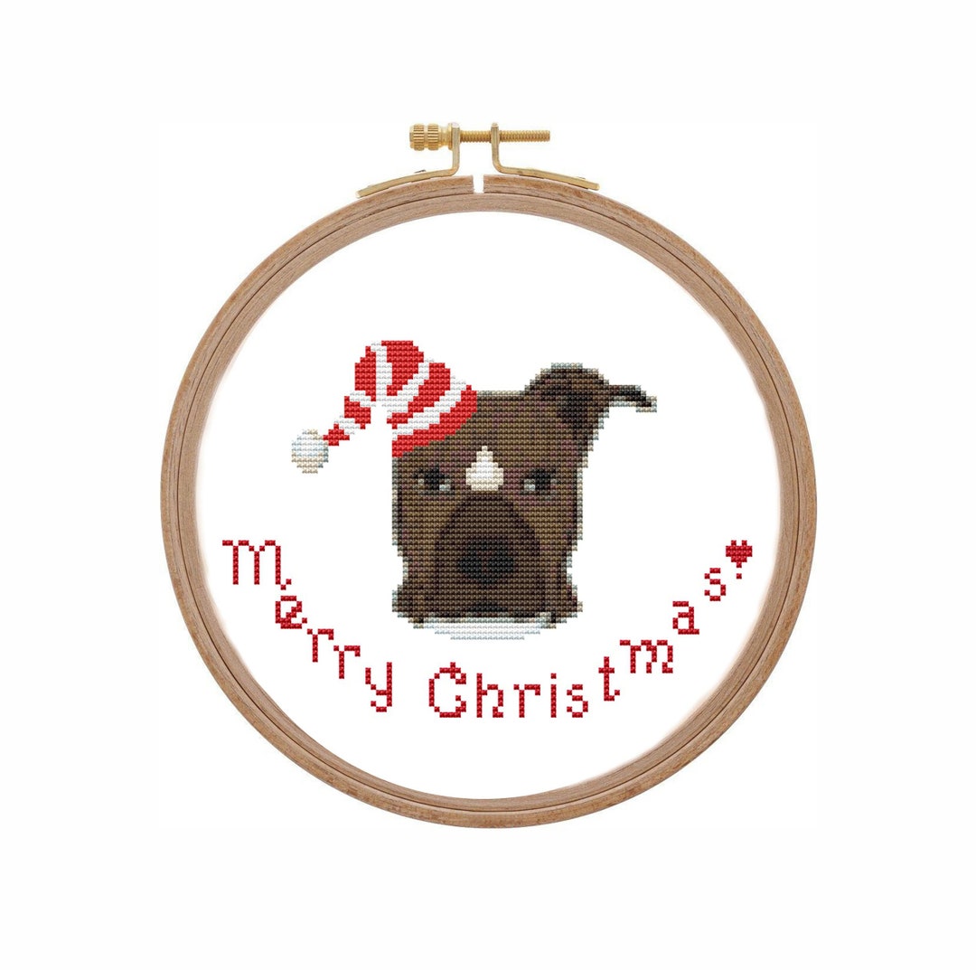 Chocolate Pit Bull Cross Stitch Pattern Ornament Christmas Dog Cross ...