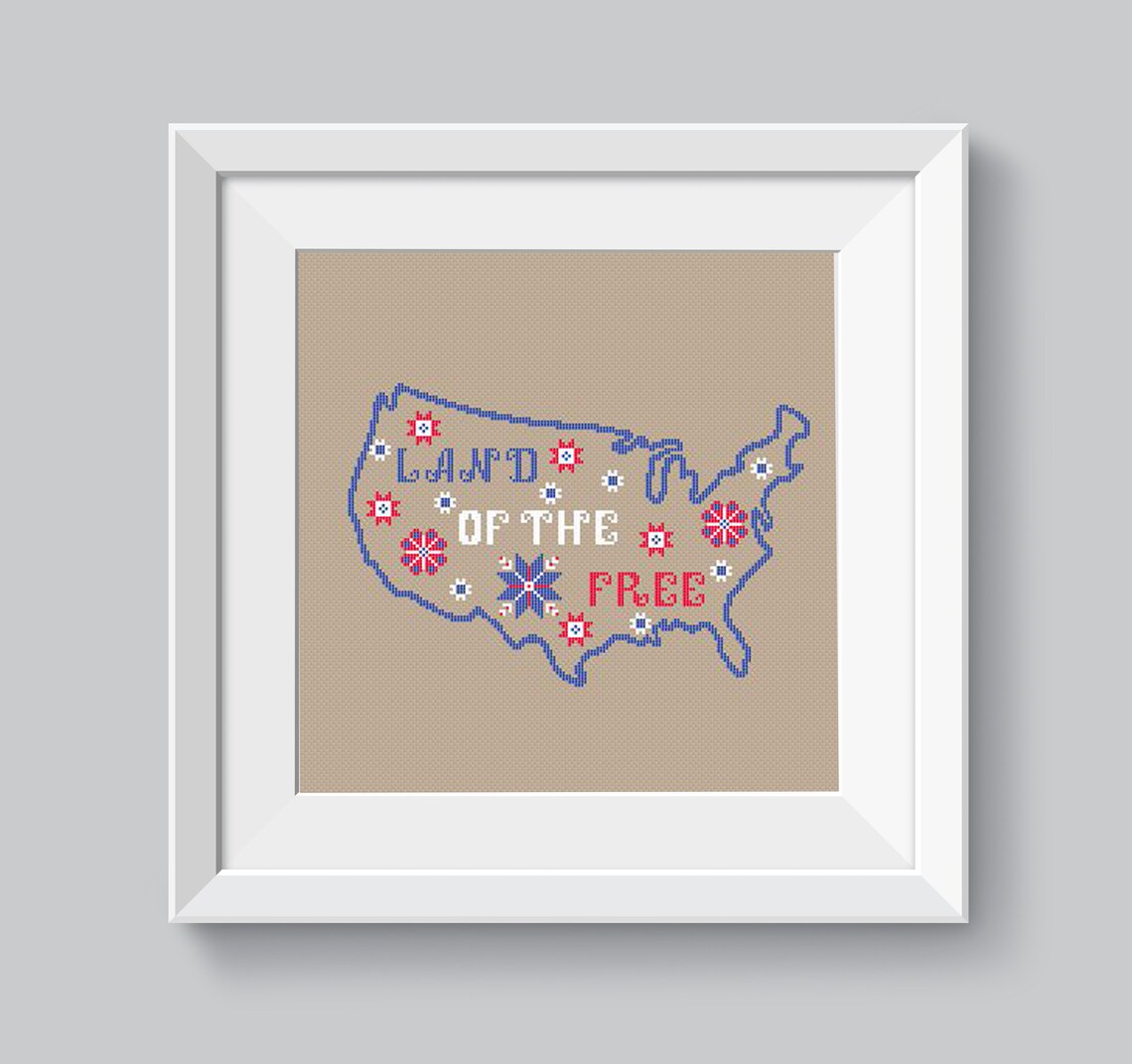 Patriotic Cross Stitch Pattern USA Map Cross Stitch Quaker - Etsy