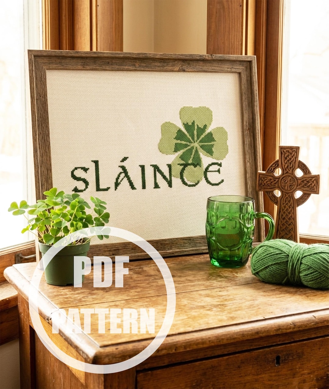 Slainte Shamrock Cross Stitch Pattern Modern St Patrick's Day Scottish ...