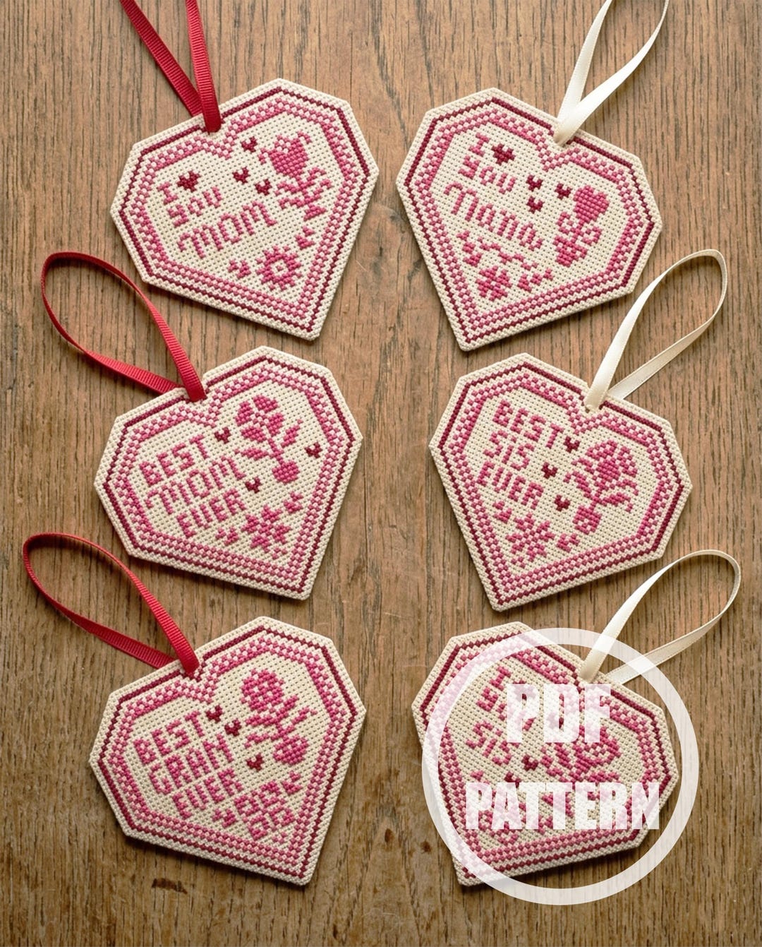 Mini Quaker Hearts Cross Stitch Pattern Mothers Day Valentines Day ...