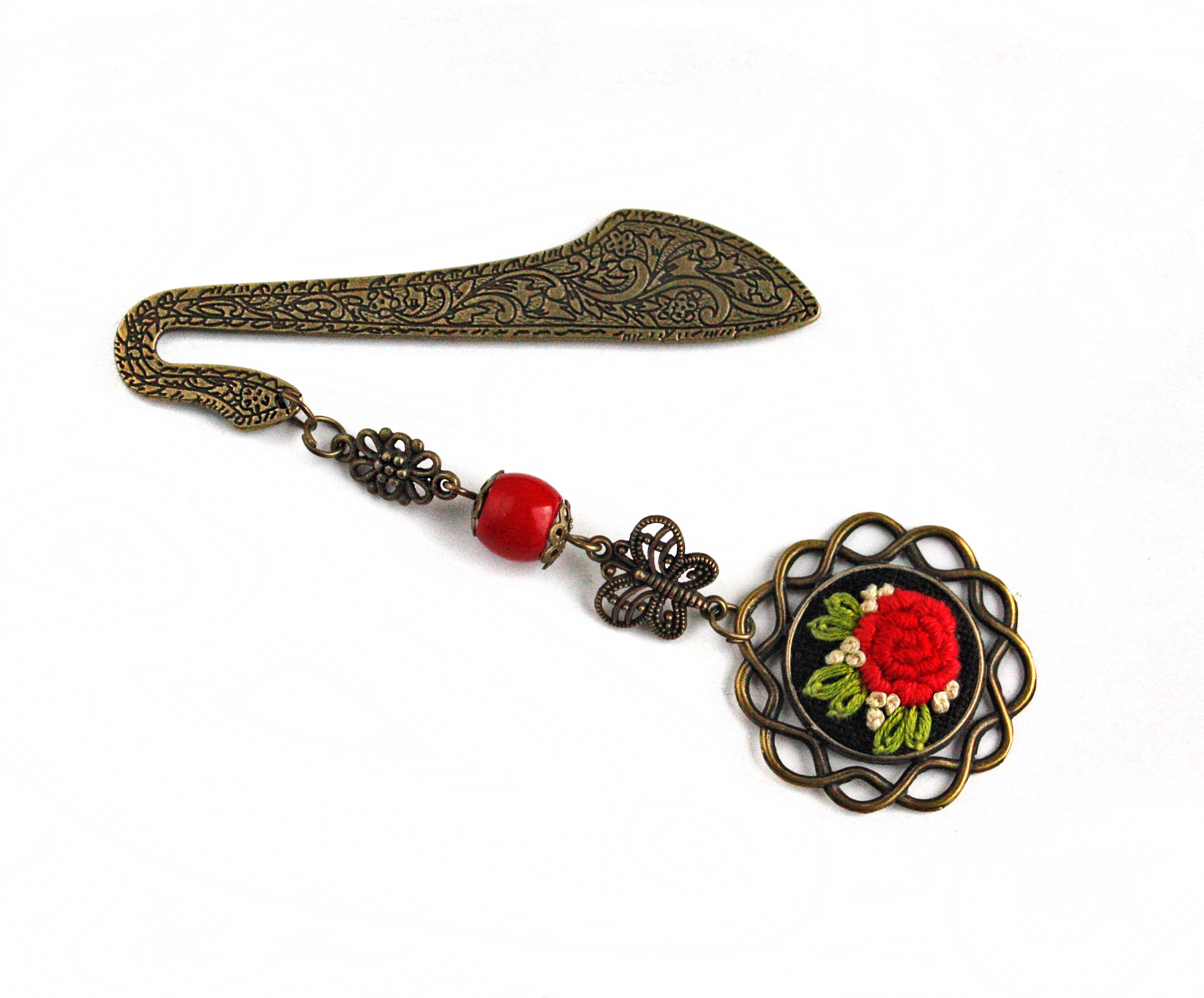 Red Rose Bookmark for Teacher Black Flower Book Mark Coral | Etsy