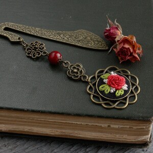 Red Rose Bookmark for Teacher Black Flower Book Mark Coral Bead ...