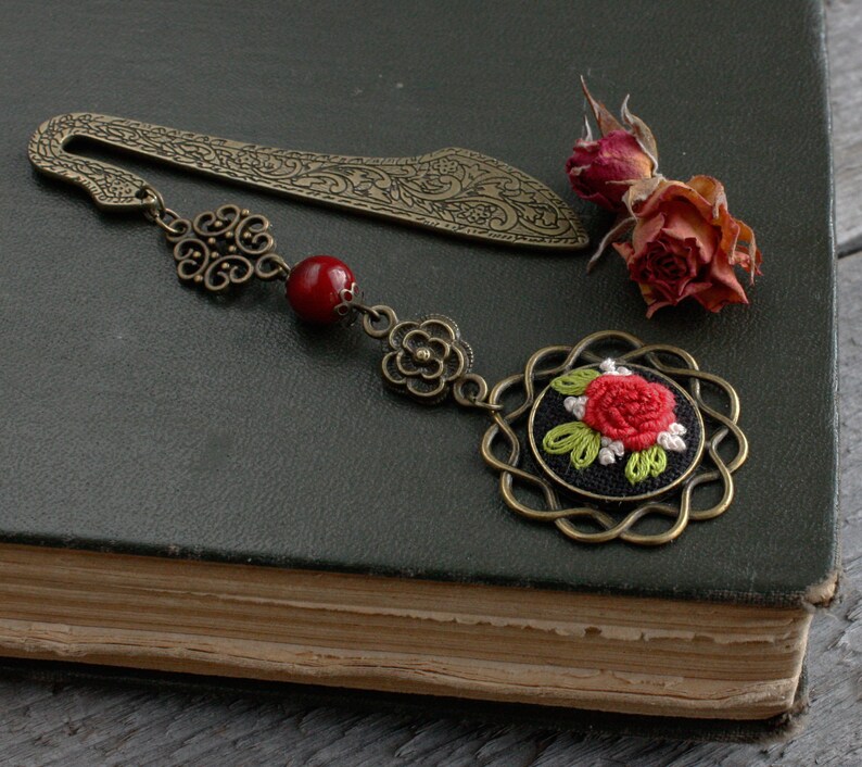 Red Rose Bookmark for Teacher Black Flower Book Mark Coral - Etsy