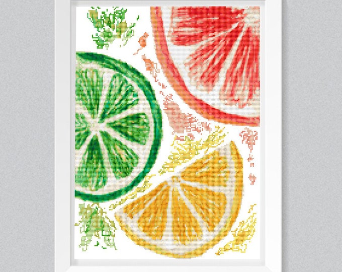 Citrus Cross Stitch Pattern Modern Lemon Xstitch Chart Watercolor ...