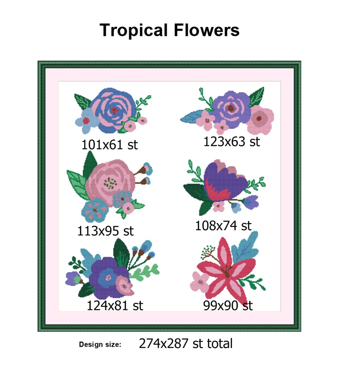 Small Flower Cross Stitch Pattern Modern Tropical Flower Cross - Etsy