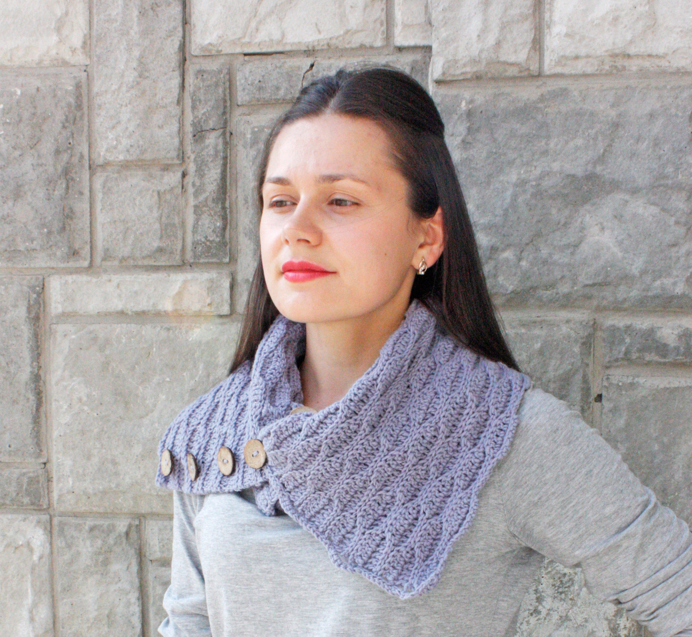 Chunky head cowl with button Blue head scarf knitted Wool - Etsy 日本
