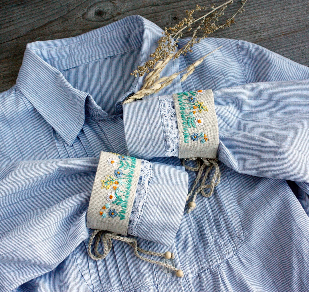 Detachable Linen Cuffs With Lace Set of Two Handmade Boho Bracelets ...