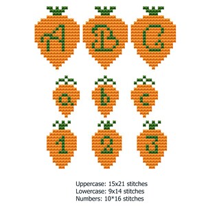 Carrot Font Cross Stitch Pattern Easter Uppercase Lowercase Letters ...