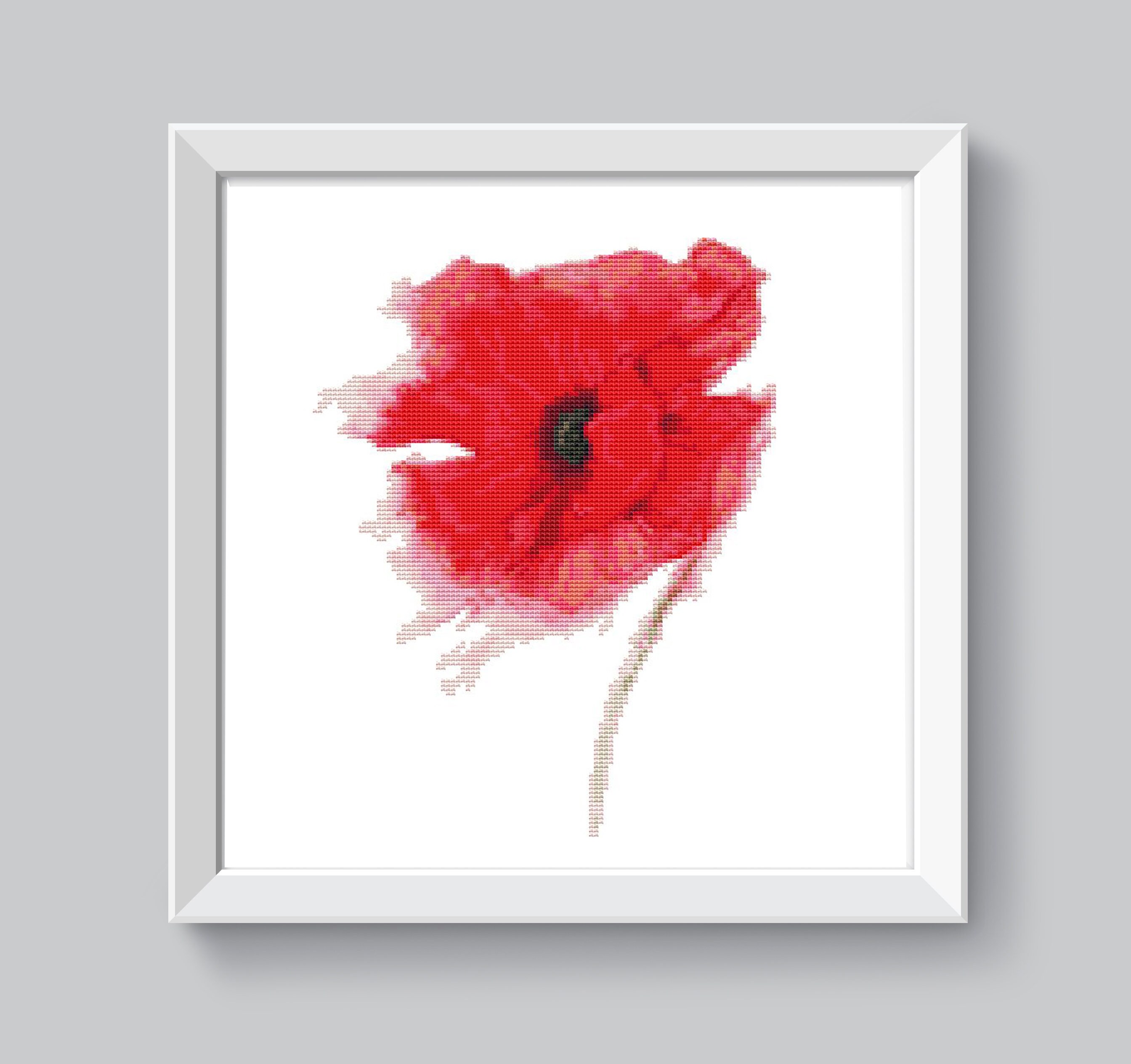 Poppy cross stitch pattern Modern watercolor flower cross | Etsy