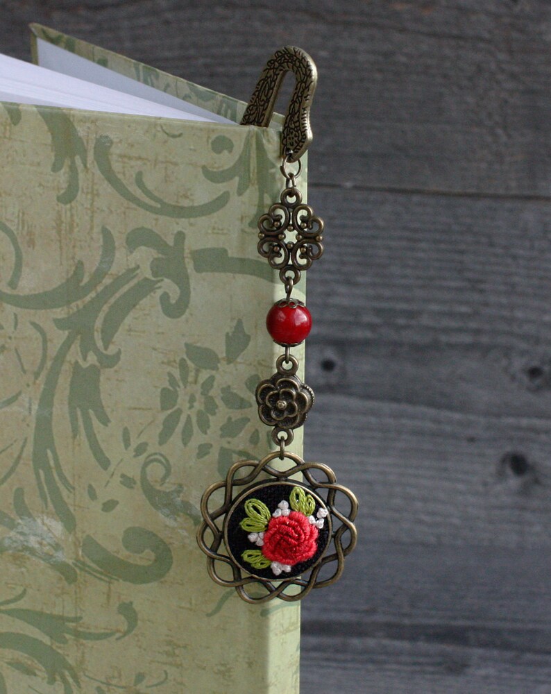 Red Rose Bookmark for Teacher Black Flower Book Mark Coral - Etsy
