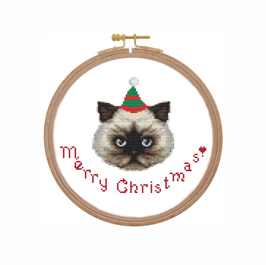 Christmas Siamese Cat Cross Stitch Pattern Modern Realistic Cat ...