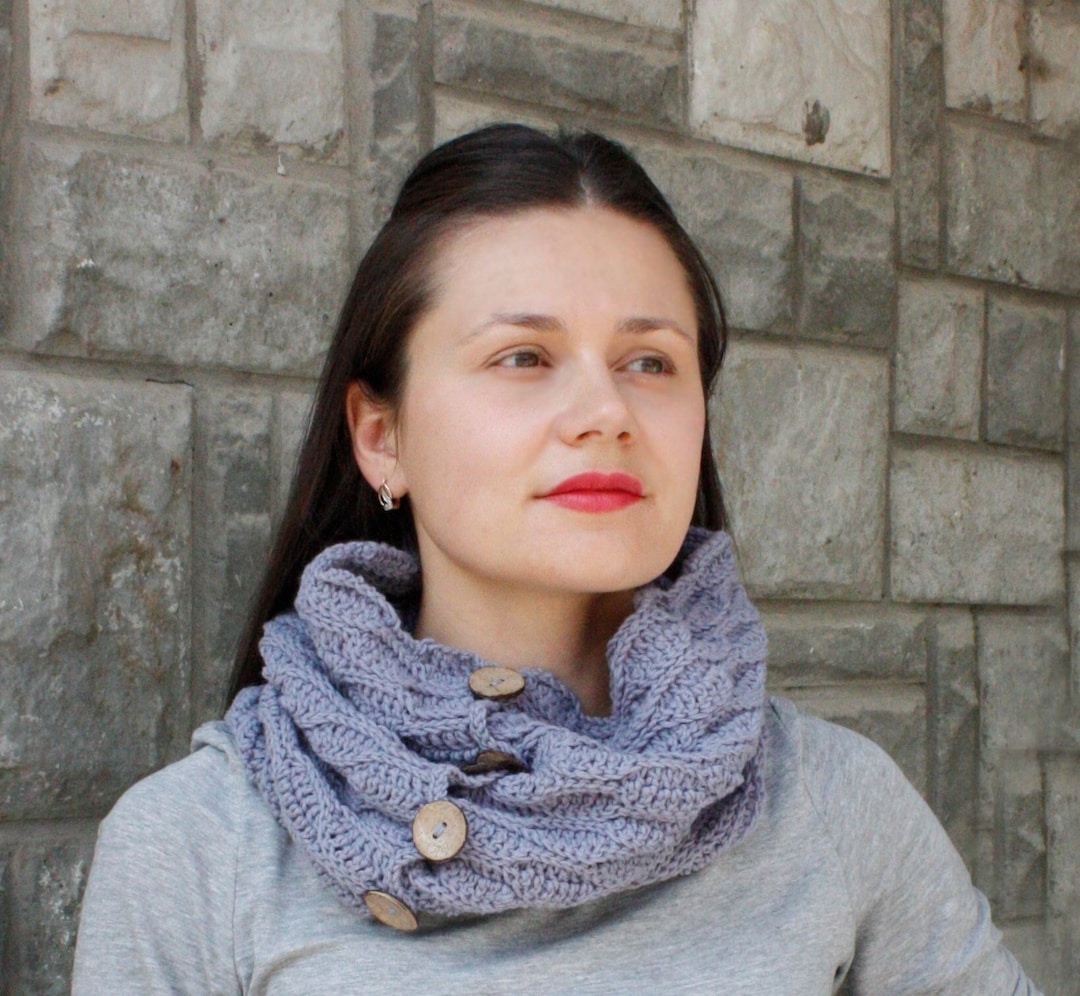 Dusty Blue Neck Scarf Women Wool Neck Cowl Wool Soft Snood With Button ...
