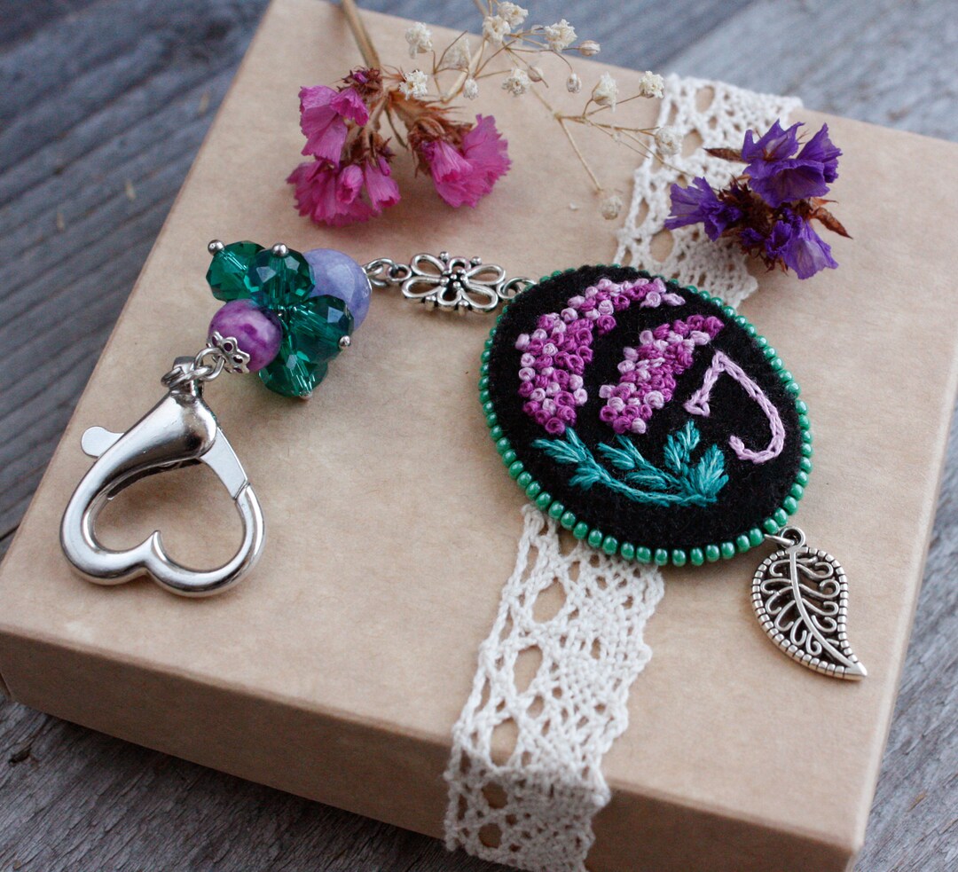 Custom Purple Lilac Beaded Scissors Fob Minder Floral Personalized ...