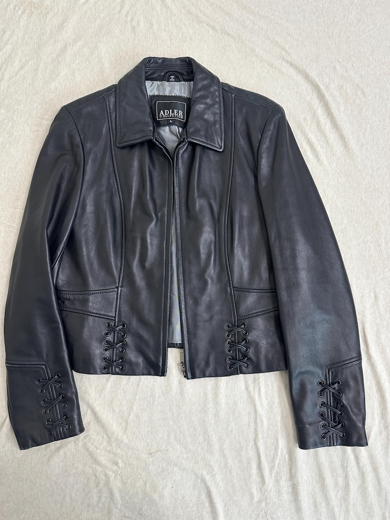 Adler Black Leather Jacket Vintage 90s - Etsy