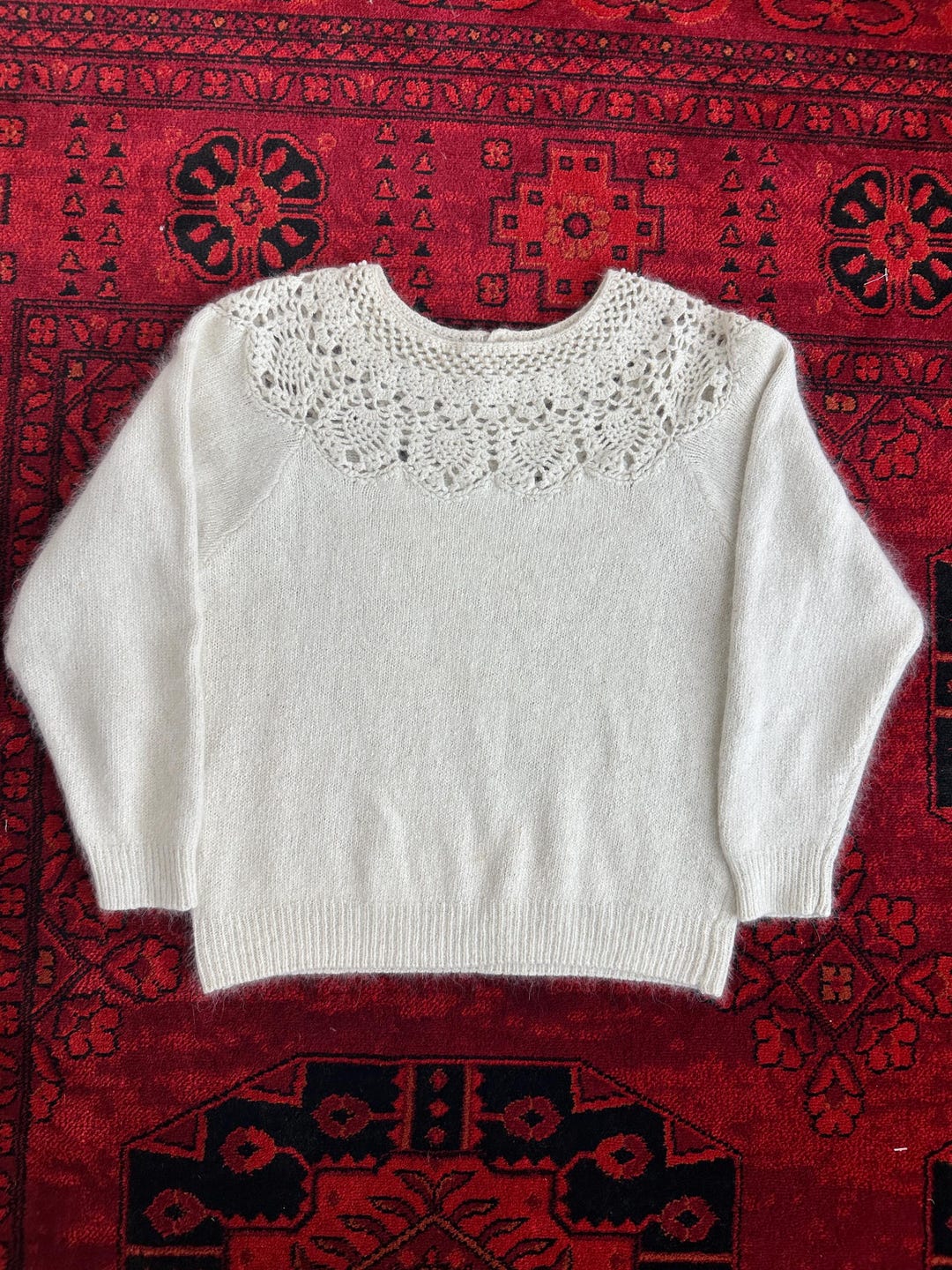 Vintage Angora Crochet and Pearl Detail Sweater - Etsy
