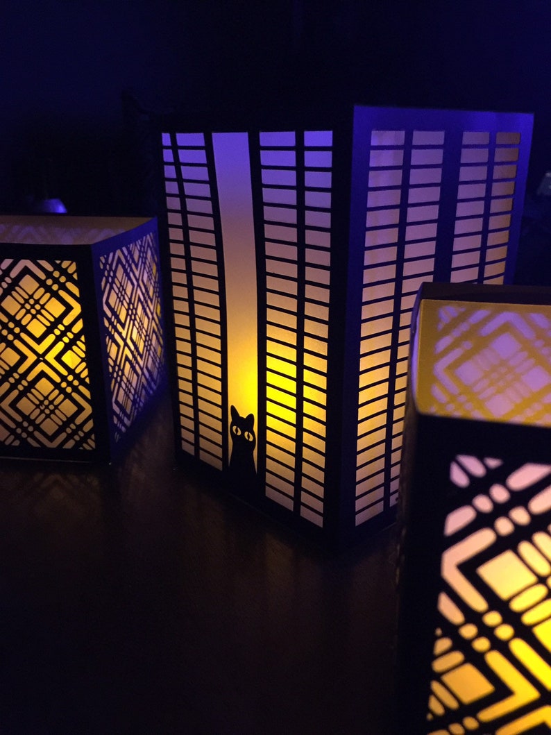 Japanese Shoji Lamp / Shoji Wall Inspired Paper Lantern Set With Black ...
