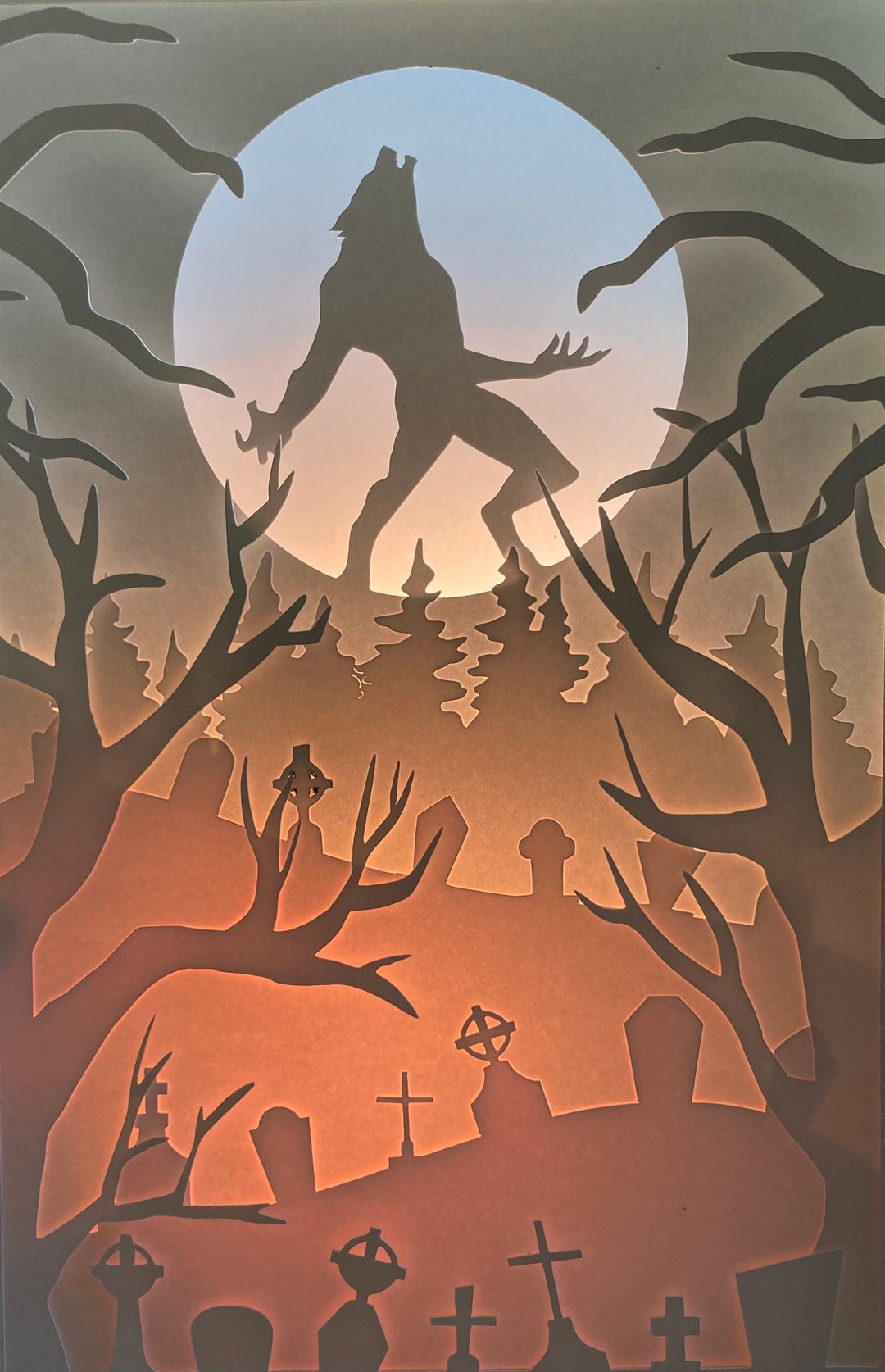 Halloween Werewolf 3D Layered Design SVG Graveyard Scary Trees Full ...