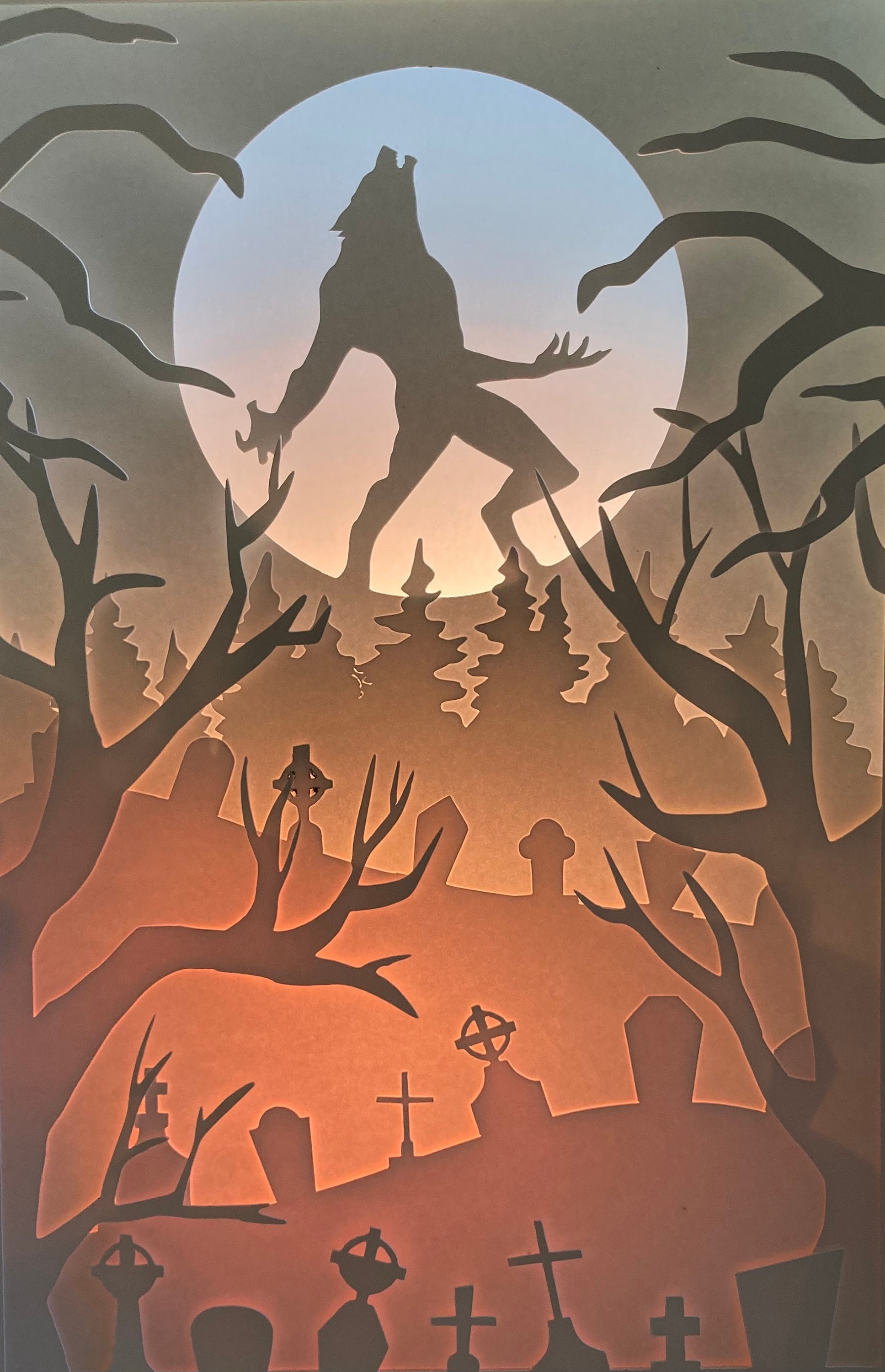 Halloween Werewolf 3D Layered Design SVG Graveyard Scary Trees Full ...