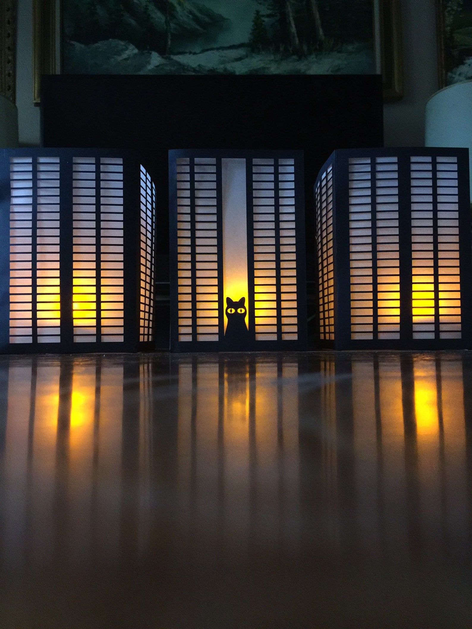 Japanese Shoji Lamp / Shoji Wall Inspired Paper Lantern Set With Black ...