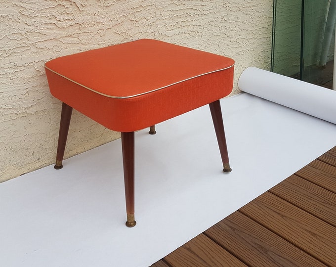 RARE Mid Century Modern 1950's MCM Atomic Era Vinyl Foot Stool Ottoman ...