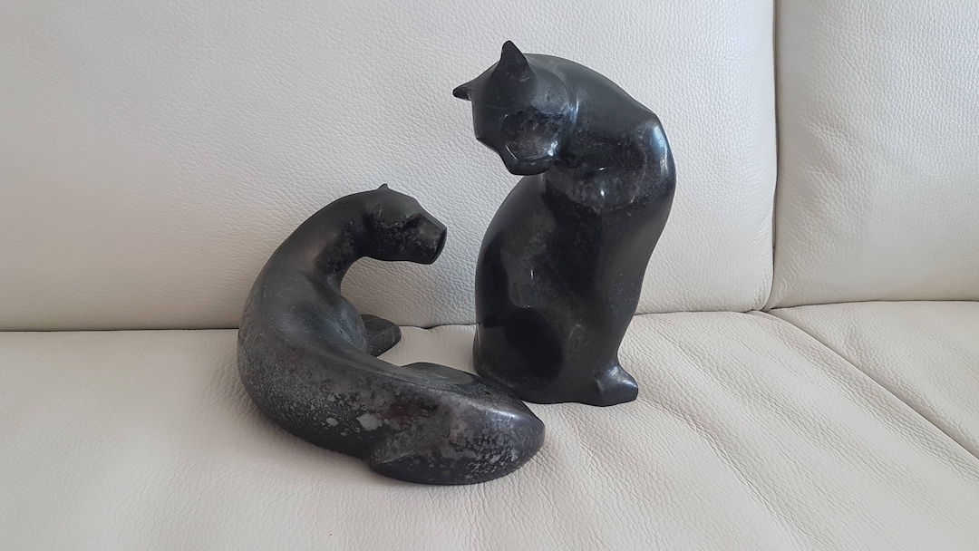 Large Metal Black Cats Heavy Iron Sculptures Statues Vintage - Etsy
