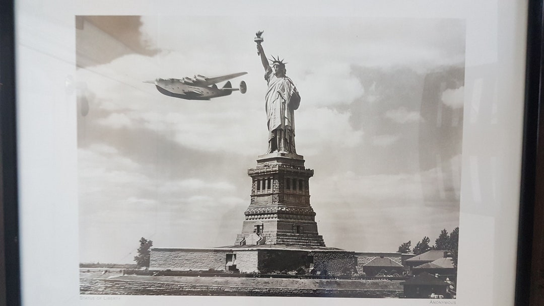 Vtg Large Poster Statue of Liberty & Plane Boeing 314 Vintage Wall Art ...