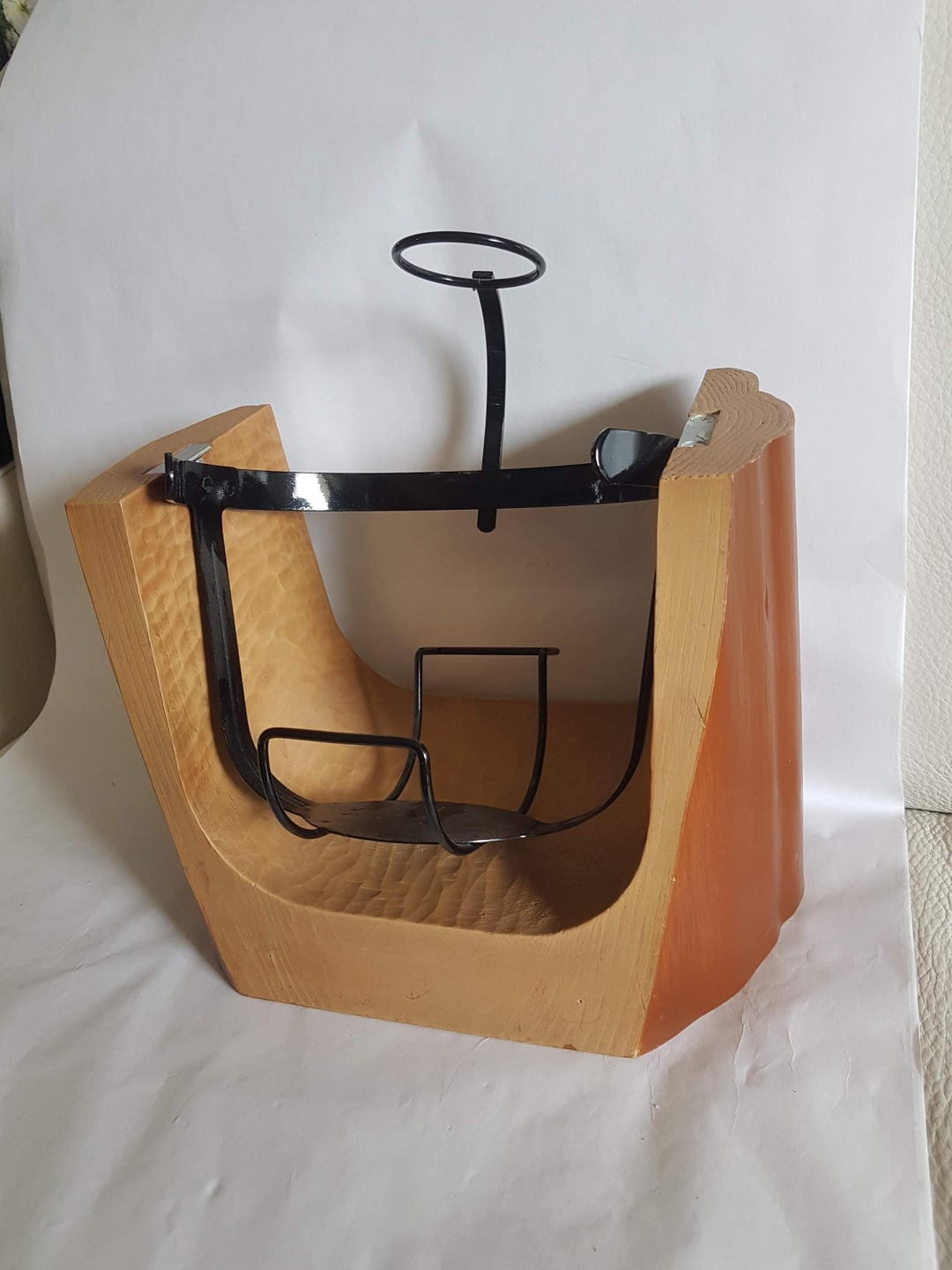 SOLID Wood Piece Carved Cradle Whiskey TILT and POUR Stand Barware ...