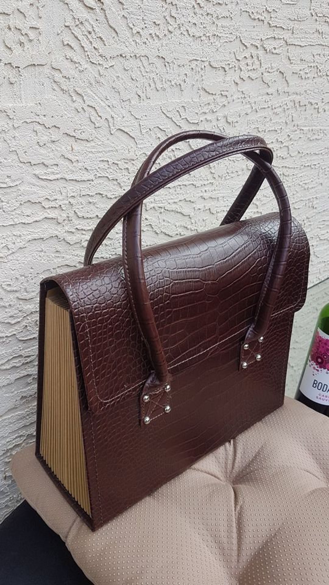 Vintage Crocodile Faux Leather Ladies Handbag Purse File Accordion ...