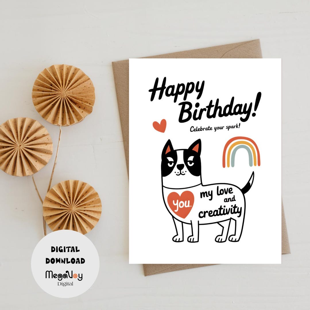 Printable Happy Birthday Card, Digital Dog-themed Greeting Card for ...